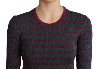 Dolce & Gabbana Womens Striped Crew Neck Sweater Multicolor Viscose Polyester