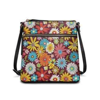 Coloranimal Sac &agrave; bandouli&egrave;re l&eacute;ger en cuir synth&eacute;tique avec fermeture &eacute;clair pour femme, Boho Flower