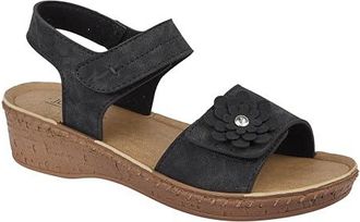 Jo & Joe Sandales compensées confortables pour femme avec détails floraux à double bride et fermeture tactile, Noir, 40 EU