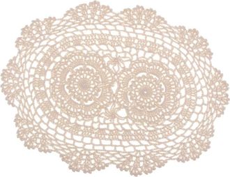 Perfeclan Handgehäkelte Tischläufer Deckchen Beige Spitze Tischdeckchen Baumwolle Tischsets Ovale Tischläufer Tassenmatten für/Party/Restaurant