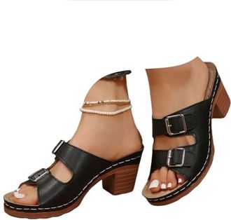 Generic Tongs &agrave; talons &eacute;pais pour femme - Mules &agrave; talons &agrave; enfiler pour robe de mari&eacute;e - Chaussures de mariage - Tongs d&eacute;t&eacute; avec soutien de la vo&ucirc;te plantaire