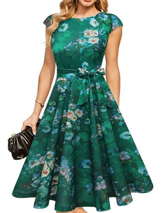 Dresstells Cocktailkleid Damen Festliche Kleider 1950er Knielang Rockabilly Hochzeitkleid Abendkleid Kurz Vintage Silvester Outfit Swing Elegante Weihnachtskleid