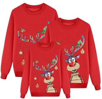 Generic Pull De Noel Femme Renne de No&euml;l pour la Famille Homme Enfants Longue Manches Tops Christmas Sweater Pulls Familles Col Rond Sweat-Shirt Hiver Chaud S