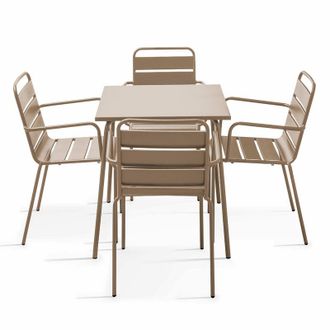 Oviala Oviala - Ensemble table de jardin carr&eacute;e et 4 fauteuils acier taupe - Palavas