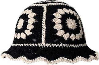 Generic Chapeau &agrave; bord pour homme - Chapeau bob en crochet pour femme - Bonnet tricot&eacute; fait &agrave; la main - Chapeau de plage souple tendance &agrave; rayures florales - 