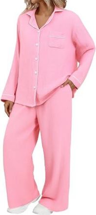 Generic Ensemble de pyjama à manches longues pour femme - Haut décontracté à manches longues et pantalon surdimensionné - Col en V - Doux et confortable - Ave