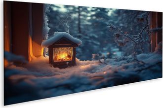 Islandburner Prime Bild auf Leinwand Winterliche Laterne im verschneiten Wald Bilder Wandbilder Poster