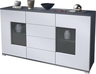 Vladon Sideboard Grömitz V1, Kommode mit 2 großen Türen und 4 Schubladen, Anthrazit matt/Weiß matt (138,5 x 75,5 x 35)