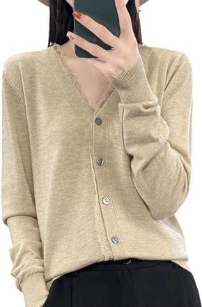 Generic Cardigan en cachemire pour femme - Col en V - Tendance - Solide, camel, Taille XS