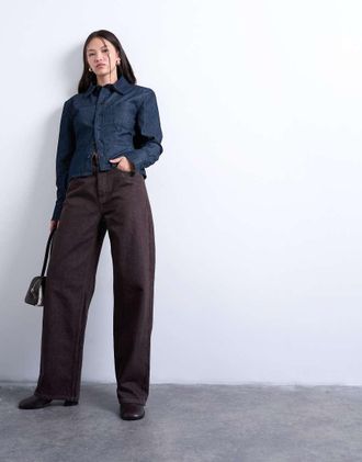 Topshop Column - Jean à taille mi-haute - Marron délavé-Brown