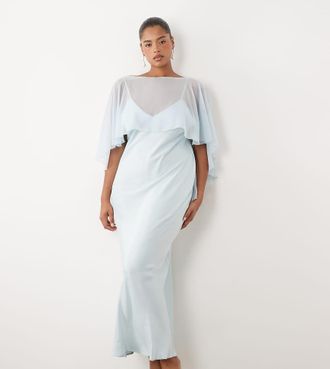 Asos Curve ASOS DESIGN Curve - Maxikleid aus Satin in Blau mit Cape-Overlay