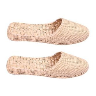 BESPORTBLE Sandales L&eacute;g&egrave;res en Paille Tiss&eacute;e d&Eacute;t&eacute; pour Femme Pointure 39 Couleur Jaune Pantoufles Respirantes et Confortables pour Int&eacute;rieur et Ext&eacute;rieur Chaussu