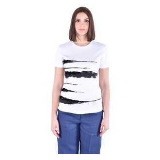 Max Mara Gestricktes T-Shirt mit Rundhalsausschnitt und Kollektionsdrucken - - Tops - Damen - Wei&szlig; - M