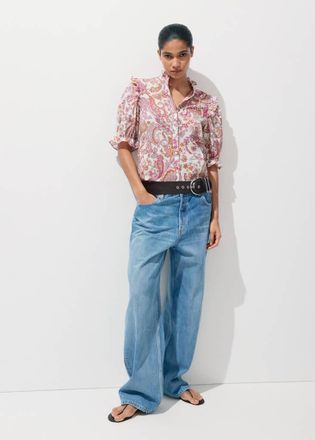 Mango Blouse &agrave; volants imprim&eacute; paisley blanc cass&eacute; - Femme - S - MANGO