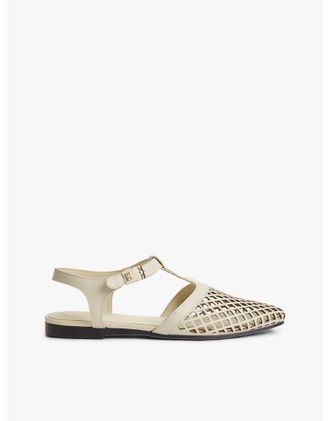 Tommy Hilfiger Sandales en cuir &agrave; d&eacute;coupes avec bride en T et boucle - Beige-Neutral