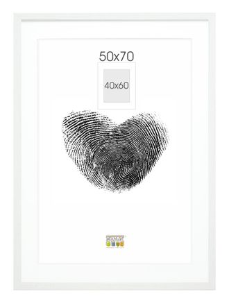 Deknudt Frames Bilderrahmen mit Passepartout - Weiss - S66KF1 P1 50x70cm f&uuml;r Bild 40x60cm - Bilderrahmen Holz MDF - Bilder aufh&auml;ngen