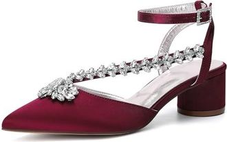 Generic Chaussures De Mariage Femmes Bloc Chunky Talon Heel Bout Pointu Hauts Talons Slingback Mariée Party Dress Chaussures 6Cm,Wine Red,40 EU