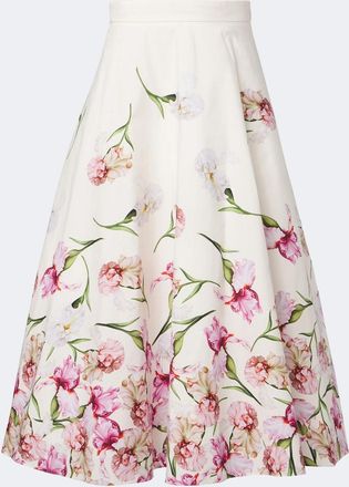Oscar De La Renta Jupe midi en coton m&eacute;lang&eacute; &agrave; fleurs