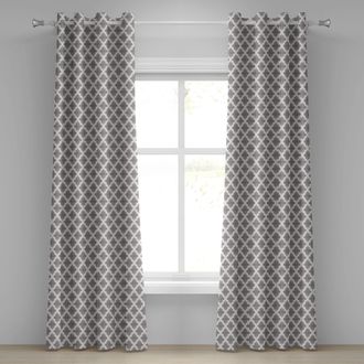 Abakuhaus Grau und Weiß Ösenvorhang, geometrische Damast, Dekorative 2-Panel-Fenstervorhänge für Schlafzimmer Wohnzimmer, 280 cm x 225 cm, Dimgrey Weiß