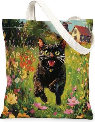 Generic Sac fourre-tout en toile motif chat Bombay pour le shopping, 33 x 38 cm, sac d&eacute;picerie r&eacute;utilisable pour femme, motif floral, plage, esth&eacute;tique, peint