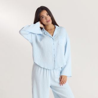 Lounge Crinkle Pyjamahemd - Blau - XXL