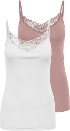 Only Longtop ONLY ONLLULU LACE SINGLET 2PACK CS JRS, Damen, Gr. XS, wei&szlig; (adobe rose pack:wei&szlig;), Jersey, Obermaterial: 100% Baumwolle, unifarben, h&uuml;ftlang,