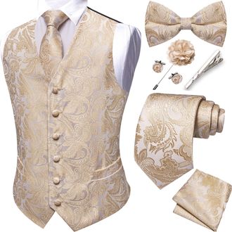 Barry.Wang Herren-Paisley-Weste, formelle Anzugwesten, Krawatte, Fliege, Set, Jacquard-Clip, Einstecktuch, Manschettenkn&ouml;pfe, Anstecknadel, Hochzeit, 8 St&uuml;ck, ch