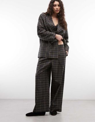 Collusion pantalon &agrave; enfiler &agrave; carreaux marron-Multi