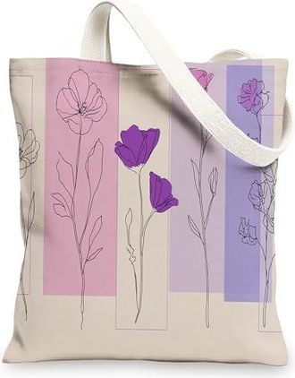Generic Sacs fourre-tout en toile florale, sacs à provisions réutilisables, élégants et légers en toile lavables, beige, 13x15 Inch