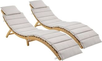 Sweeek Lot de 2 bains de soleil en bois dacacia LAURE avec coussin beige en polyester. 184 x 55 x 63.5 cm