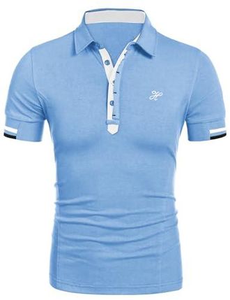 Coofandy Polo Homme T-Shirts Chemise Homme Manches Courtes Alpha Broderie &Eacute;t&eacute; Slim Fit Chemise de Golf Chemise de Sport Casual Business (Bleu Clair L)