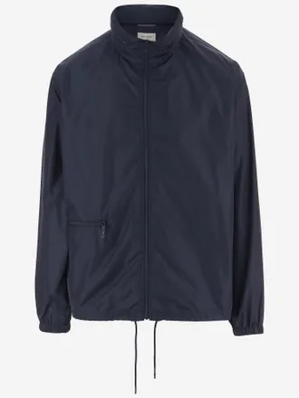 Saint Laurent Mens Nylon Jacket With High Collar Navy Polyamide