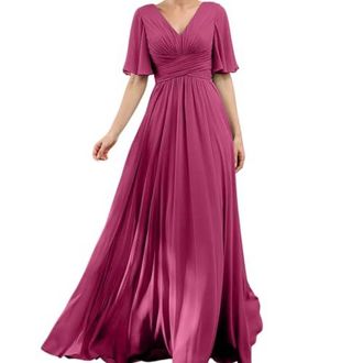 Generic Robe de demoiselle dhonneur en mousseline de soie avec col en V et volants plissés pour femme - Robe longue de cocktail formelle, Grace 13, XXL