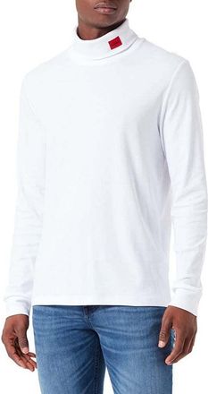 HUGO BOSS Herren Derollo224 Slim-Fit Longsleeve mit rotem Logo-Label Wei&szlig; XXL