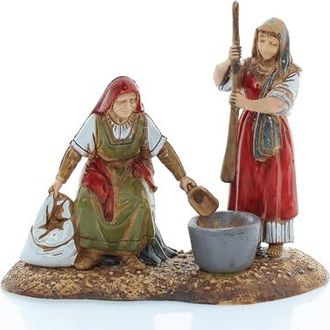 Moranduzzo Femmes au Pilon pour Cr&egrave;che de 10 cm - Standard 10 - &Eacute;chelle 1:20 - Figurines Incassables, Finition Manuelle, Sculpteur M. Landi, Made in Italy