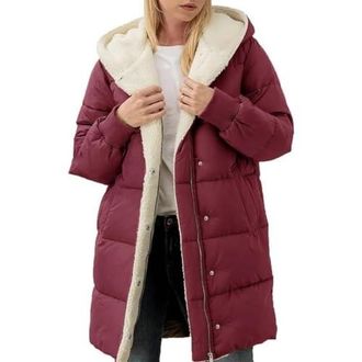 Generic Manteau long dhiver pour femme avec capuche amovible en fausse fourrure coupe-vent Parka dextérieur chaude longue veste matelassée tendance, bordeaux,