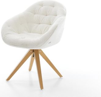 DELIFE Drehstuhl Gaio-Flex Boucl&eacute; Soft Beige Holzgestell kantig Natur 180&deg; drehbar, Esszimmerst&uuml;hle