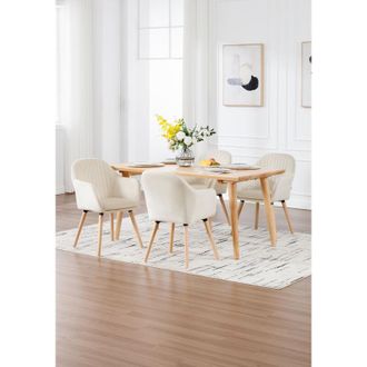 Woltu Esszimmerstühle 4er Set, Küchenstuhl mit Rückenlehne Armlehne, Wohnzimmerstuhl, Polsterstuhl aus Samt Massivholz, für Esszimmer, Küche, Cremeweiß