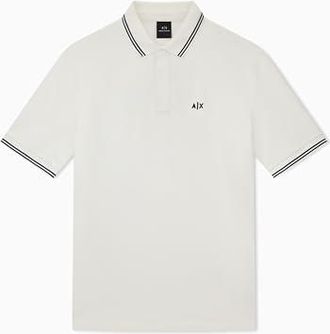 A|X Armani Exchange Essential, Double Striped Sleeve and Collar Side Monogram Logo Polo, Blanc cass&eacute;, S Hommes