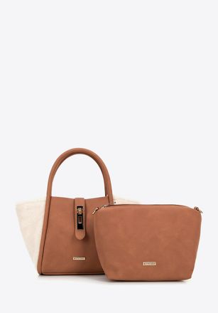 Wittchen Damen-Etui aus &Ouml;ko-Leder und Pelz, beige