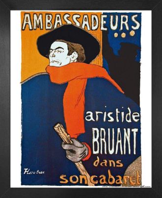 1art1 Henri De Toulouse-Lautrec Poster Kunstdruck Bild und MDF-Rahmen - Aristide Bruant Dans Son Cabaret (50 x 40cm)