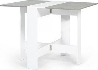 IDMarket Table Console Pliable EDI 2-4 Personnes Blanche Plateau Effet b&eacute;ton 103 x 76 cm