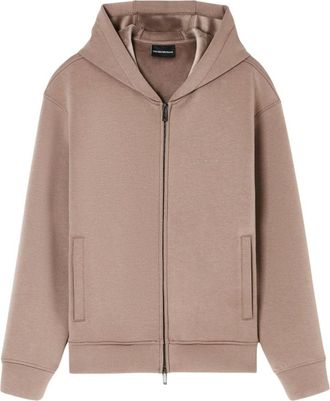 Emporio Armani Homme, Sweatshirts et sweats &agrave; capuche, Brun, Taille: L ASV Lyocell-blend Bonded Jersey Zip-up SweaT-shirt