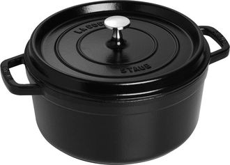 Staub Gusseisen Bräter/Cocotte, rund 24cm, 3,8L, Aromaregen Funktion für optimale Befeuchtung, Für alle Herdarten inkl. Induktion & Backofen, Schwarz