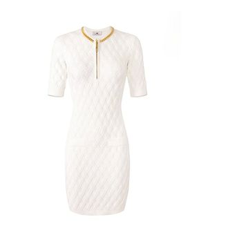 Elisabetta Franchi Femme, Robes, Blanc, Taille: 40 FR Mini abito in maglia a rombi c