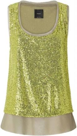 Pinko Pinko, Femme, Tops, Vert, Taille: 38 FR D&eacute;bardeur Enti&egrave;rement Orn&eacute; De Sequins
