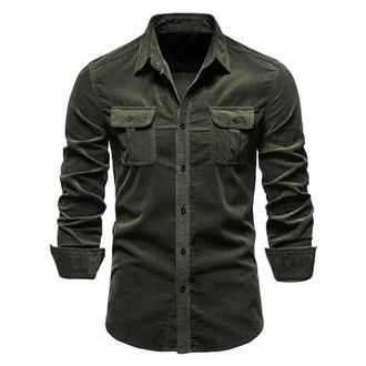 Generic Chemise de travail &agrave; manches longues en velours c&ocirc;tel&eacute; pour homme - Chemise de loisirs avec poche de poitrine - Chemise de loisirs respirante - Chemis
