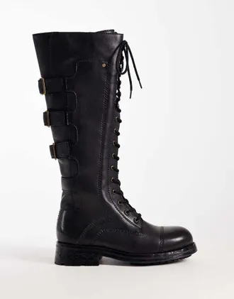 Bronx Strick-er bottes montantes &agrave; lacets en cuir noir