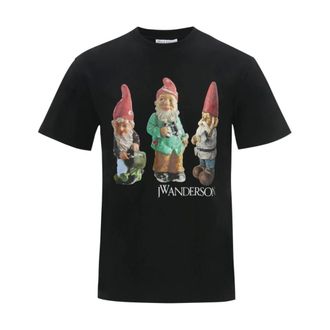 J.W.Anderson Homme, Tops, Noir, Taille: XL T-Shirt Trio de Gnomes à Imprimé Graphique