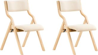 SoBuy Set mit 2 Klappstühlen aus Holz, Ergonomische Gepolsterte Küchen- und Esszimmerstühle, Klappstuhl Balkon und Büro, Ideal für Küche, Balkon, Garten, Ca